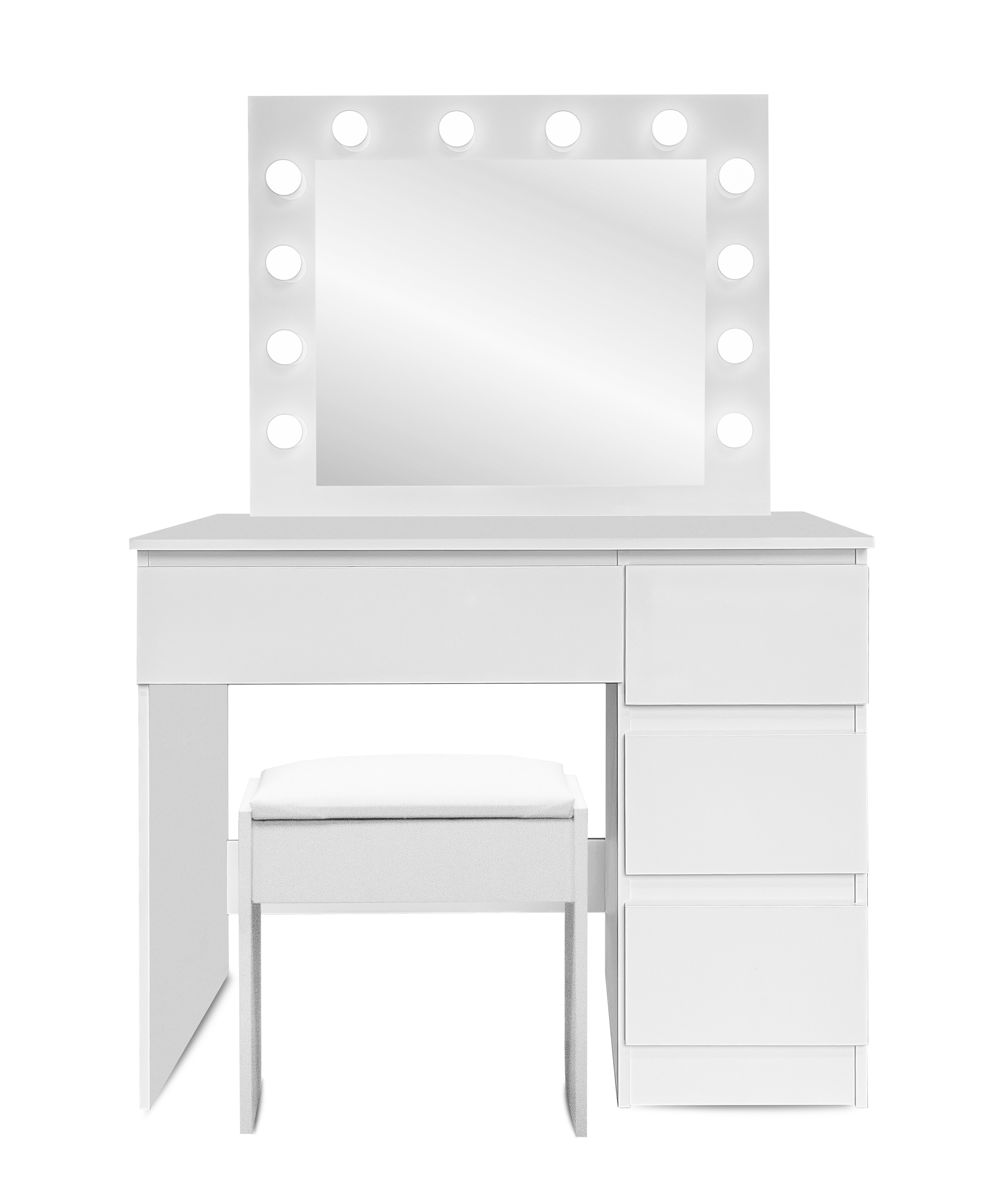 Aga Toaletní stolek se zrcadlem, osvětlením a el.zásuvkou + taburet Matný bílý - Svět trampolín